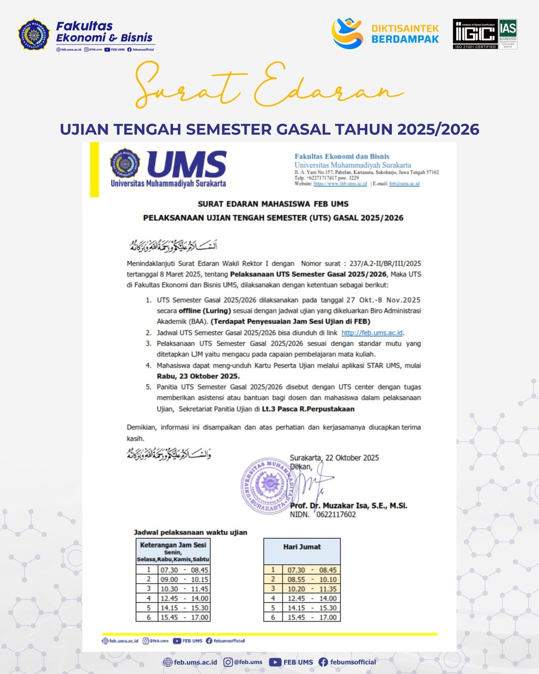 Surat Edaran Mahasiswa FEB UMS Terkait Pelaksanaan Ujian Tengah ...